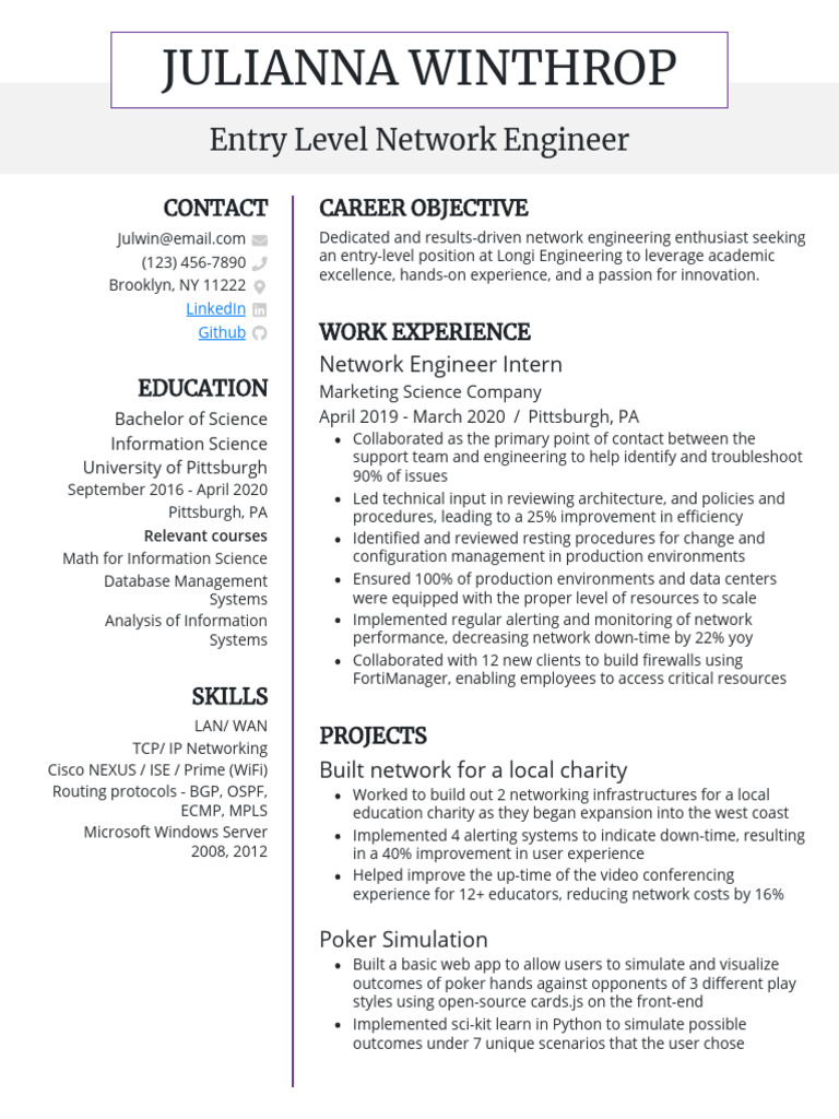 Entry-Level Network Engineer Resume | PDF | Computer Network | Internet ...