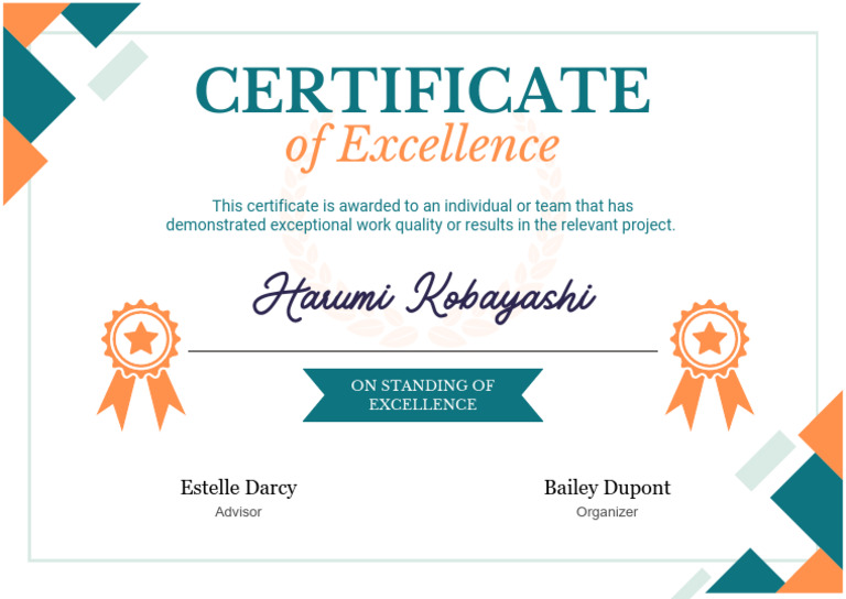 Orange Corporate Certificate of Excellence | PDF