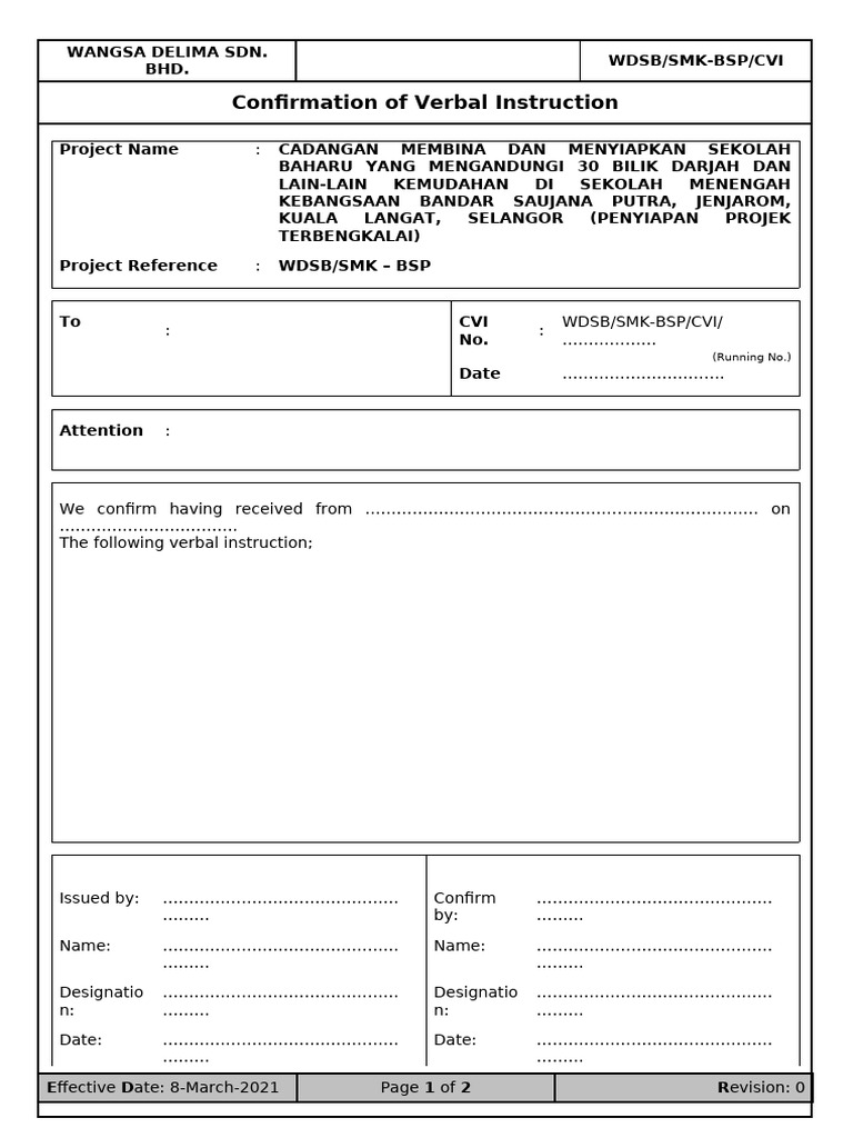 01 - CVI - Confirmation of Verbal Instruction | PDF
