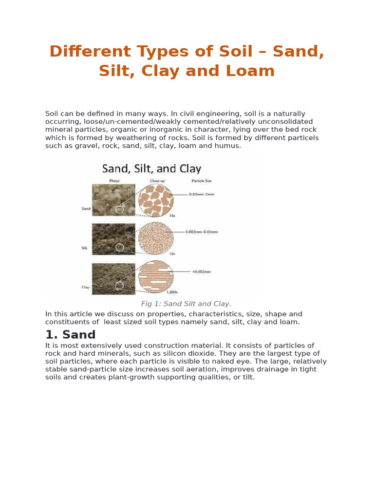 Different Types of Soil | PDF | Clay | Sand
