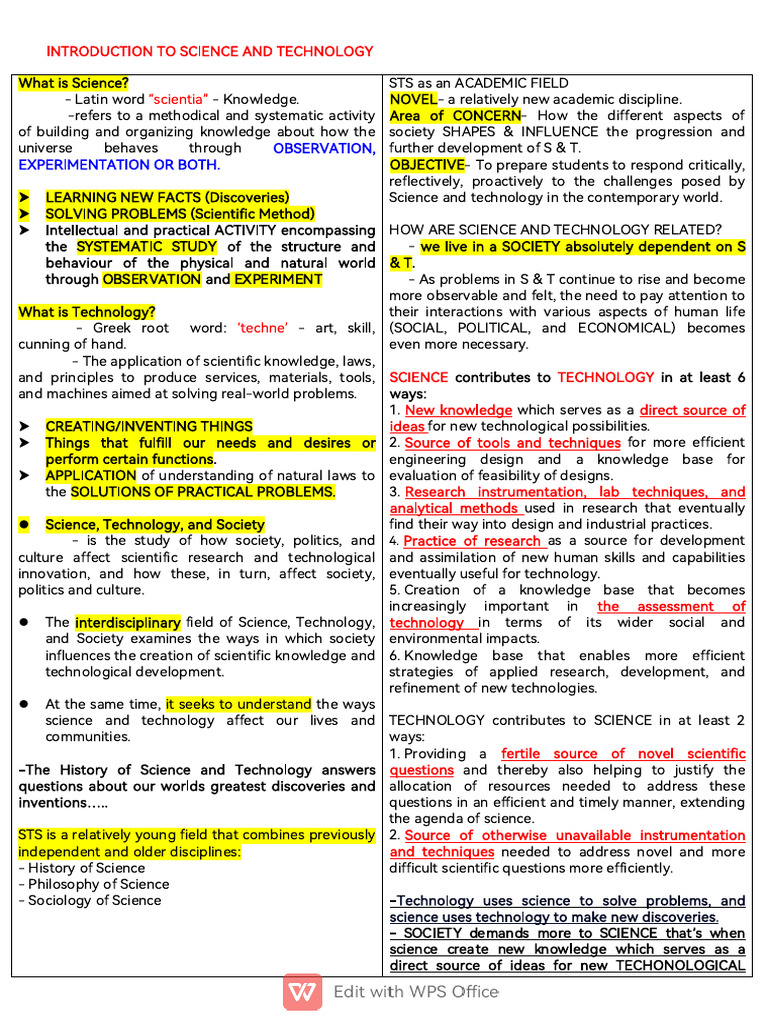 Introduction To Science and Technology | PDF | Scientific Method | Science