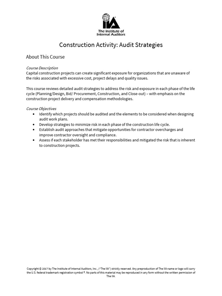Construction Activity Audit Strategies | PDF | Audit | Internal Audit