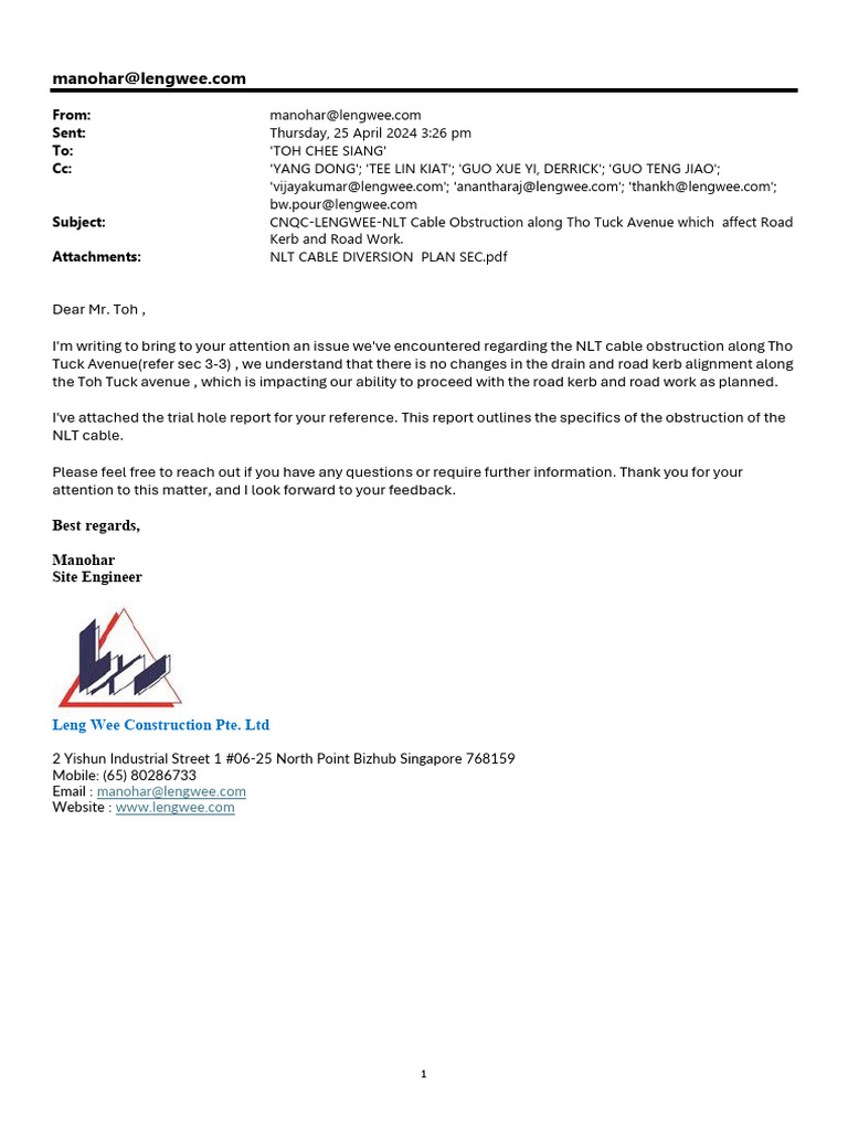 NLT Obstruction - Toh Tuck Road | PDF