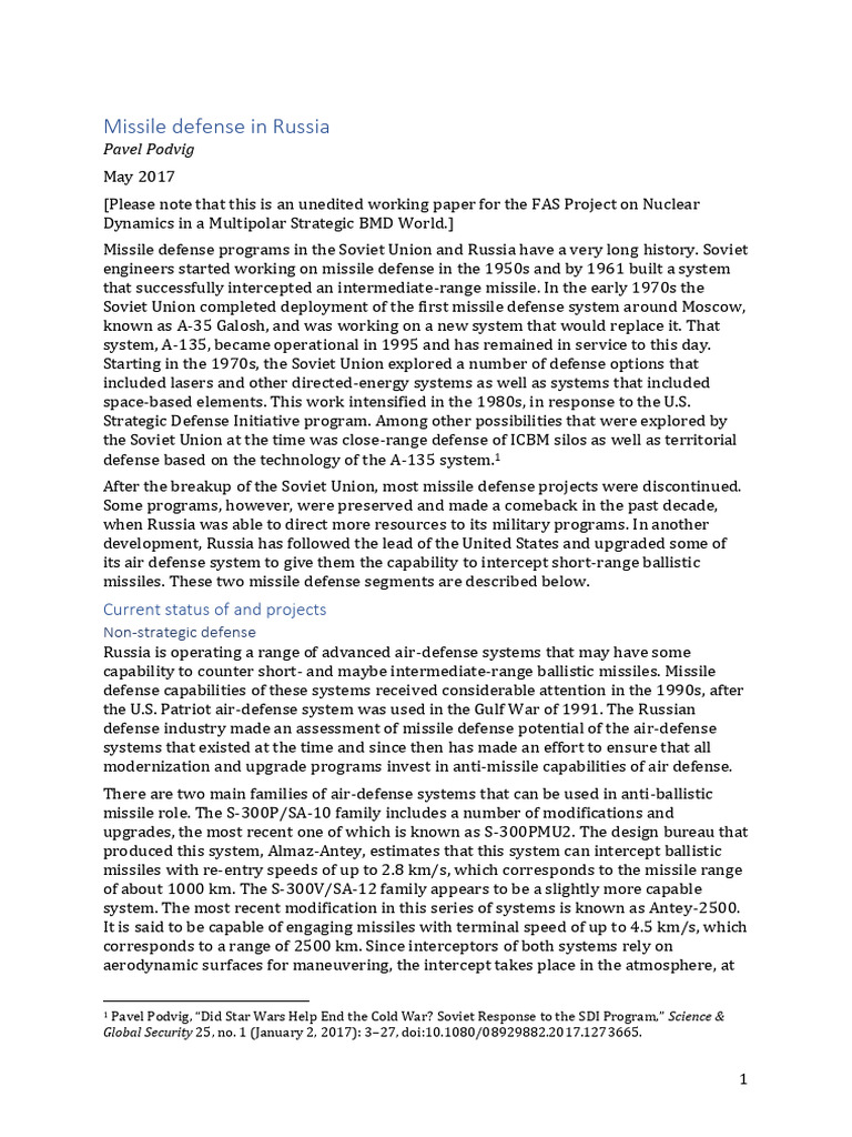 Missile Defense in Russia | PDF | Anti Ballistic Missile | Missile Defense