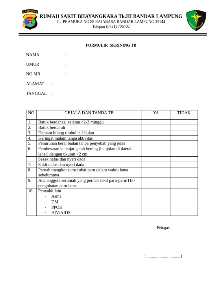 Formulir Skrining TB | PDF