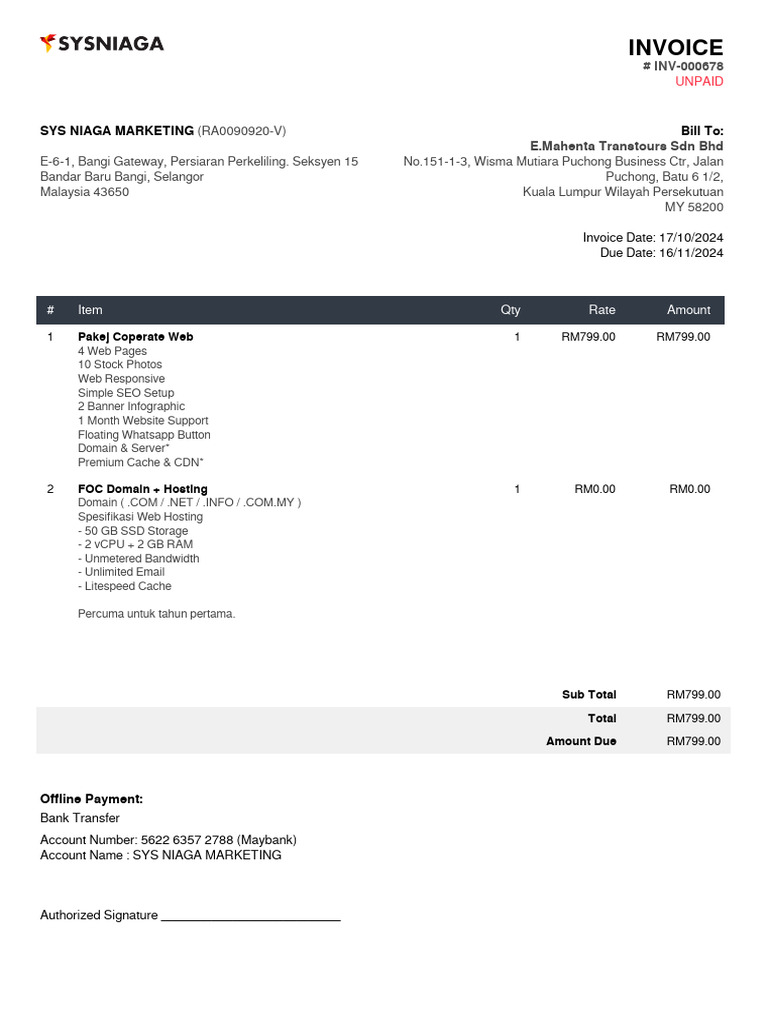 Inv 000678 Sys Niaga Marketing | PDF | Digital Technology | Computer Architecture