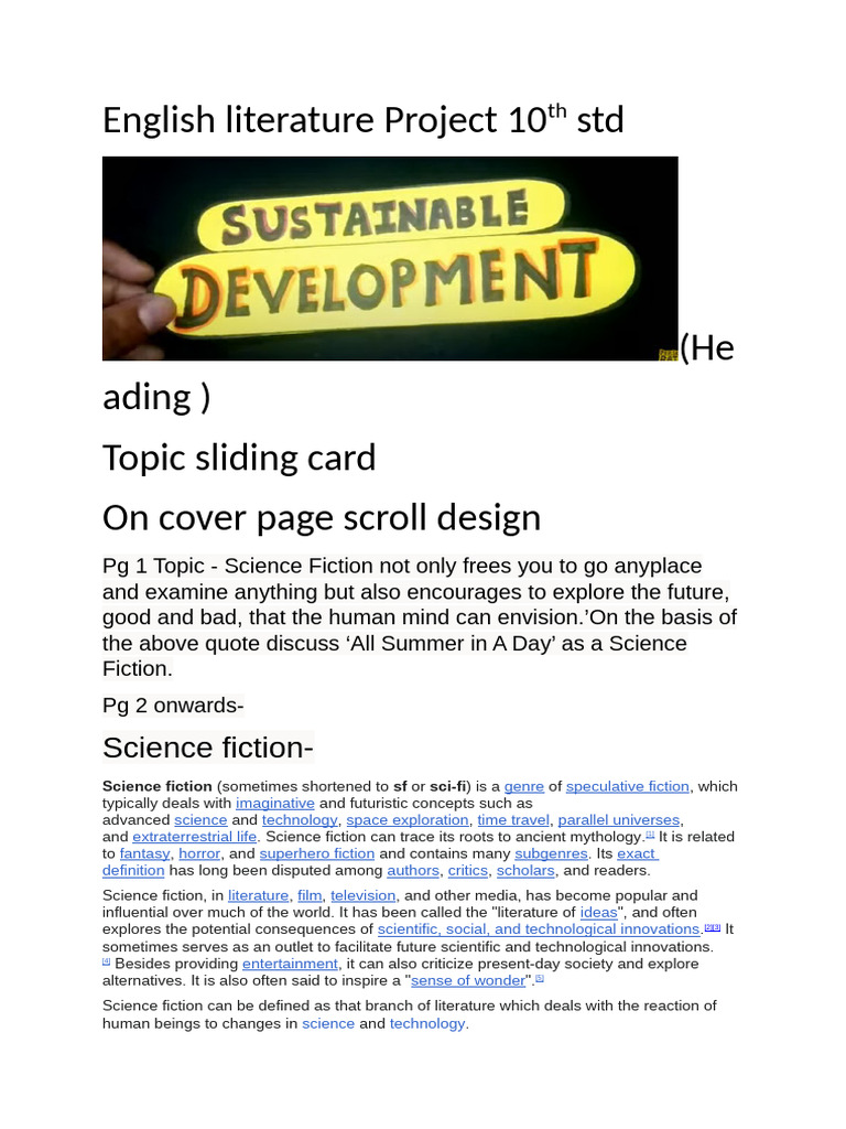 English Literature Project 10th STD | PDF | Fantasy | Science Fiction