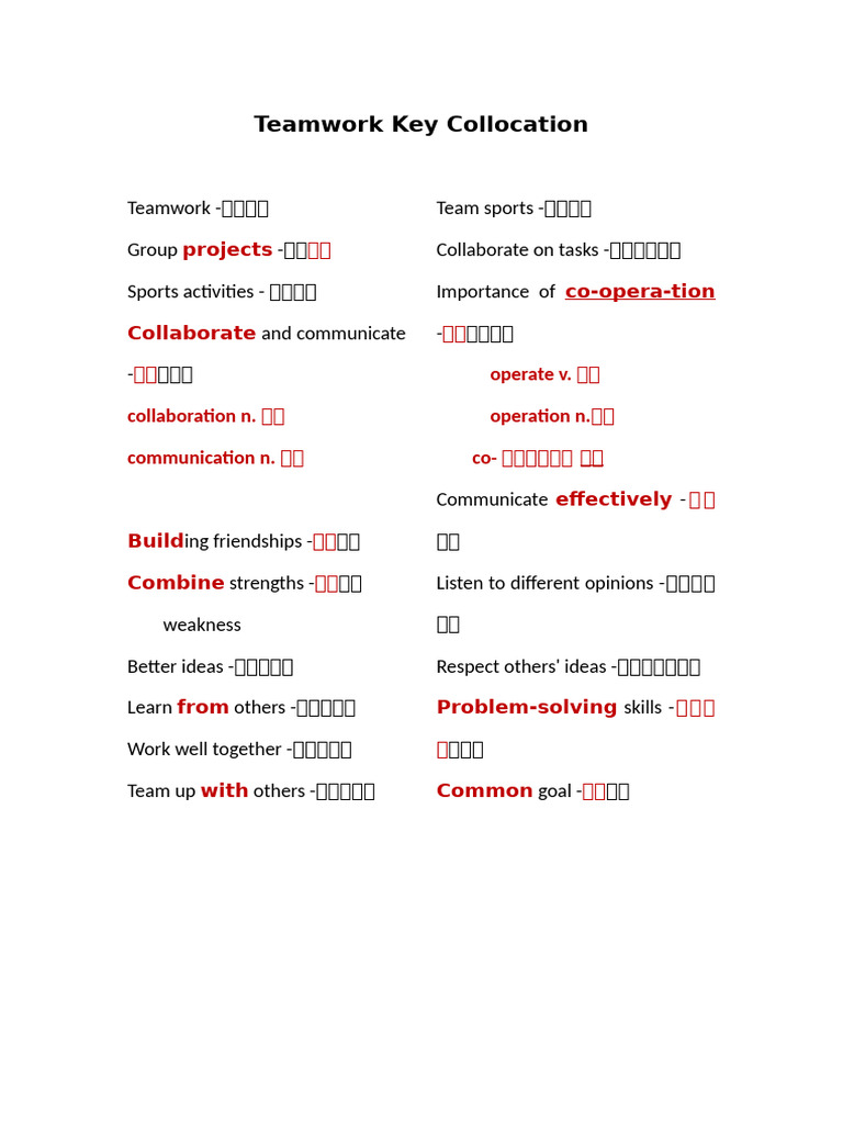 Teamwork Key Collocation | PDF