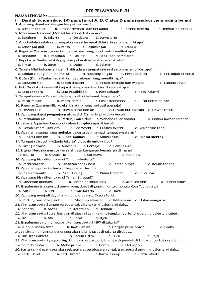 Soal PTS PLBJ: Rekreasi & Bela Diri Betawi | PDF | Perjalanan