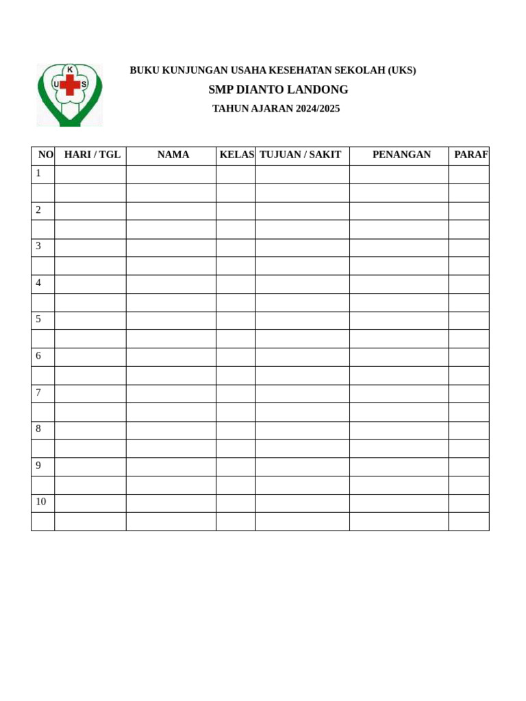 Format Kunjungan Uks | PDF