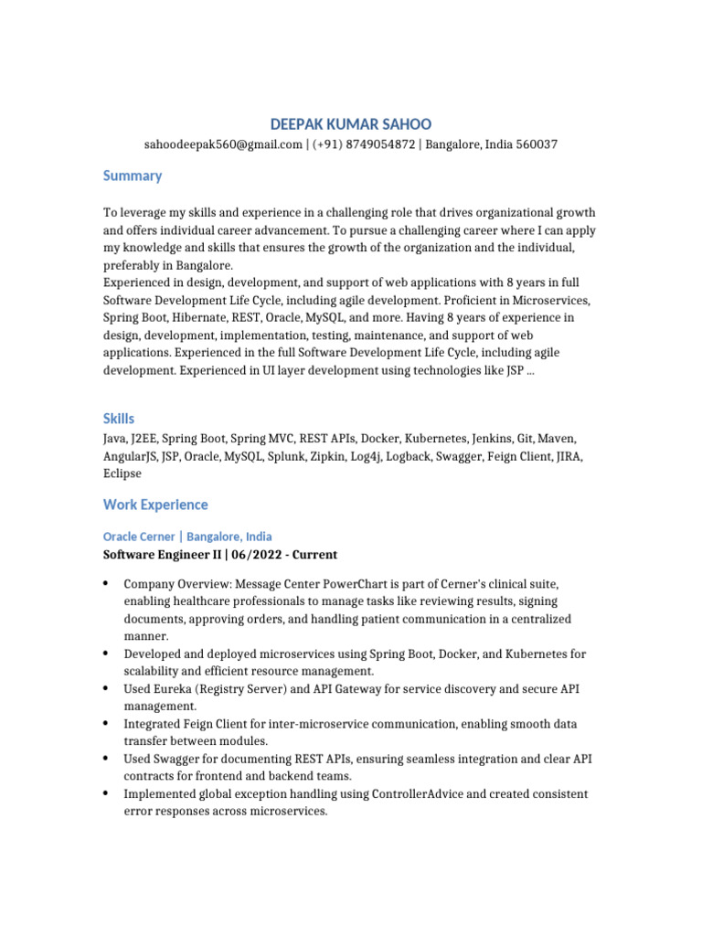 Deepak Kumar Sahoo Resume | PDF | Software | Information Technology