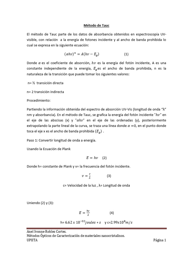 Metodo Tauc | PDF | Absorción (radiación electromagnética) | Atómico