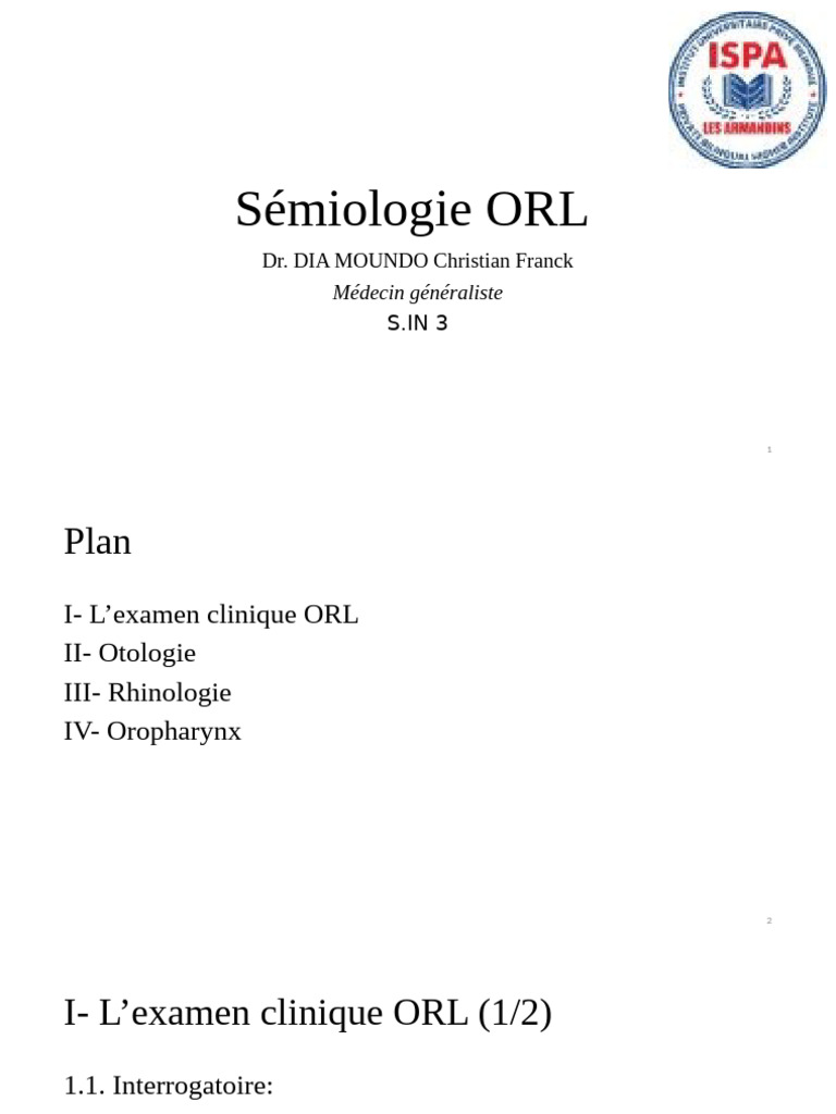 Sémiologie ORL | PDF | Oreille | Maladies et troubles