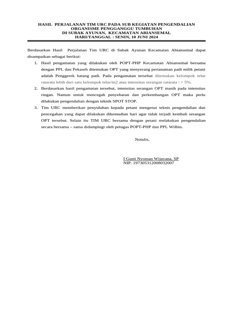 HASIL PERJALANAN 10 Juni 2024 Subak Ayunan | PDF | Sains & Matematika | Teknologi & Rekayasa