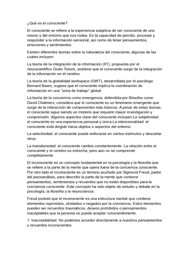 Naturaleza del Consciente e Inconsciente | PDF | Mente inconsciente ...