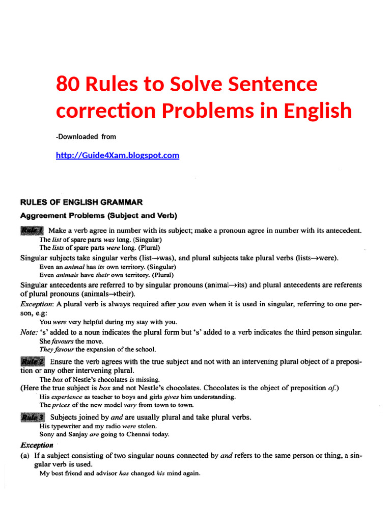 80 Rules To Solve Sentence Correctionpdf | PDF | Grammatical Number ...