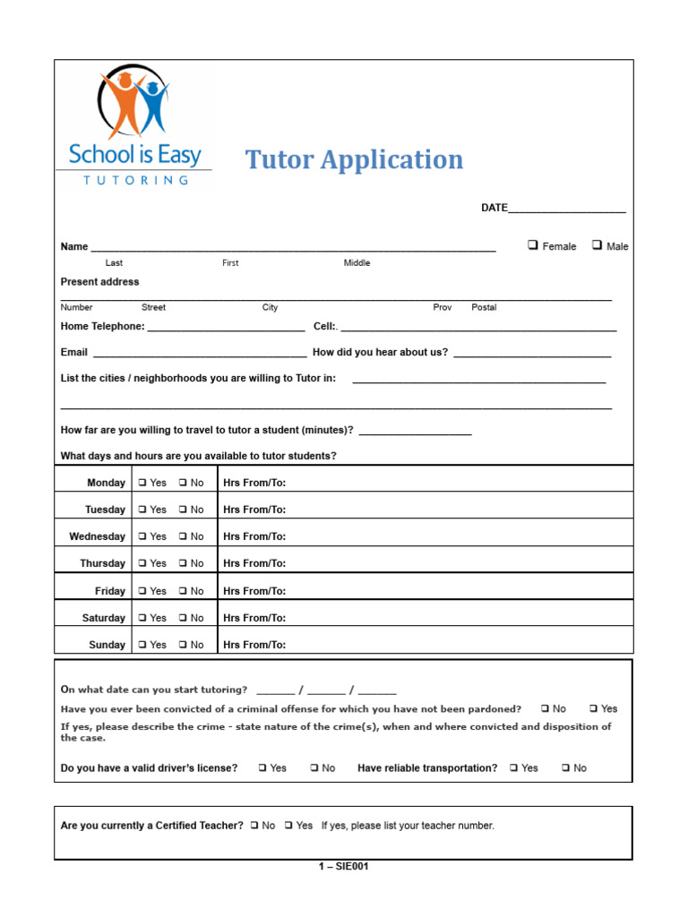 Tutor Application | PDF