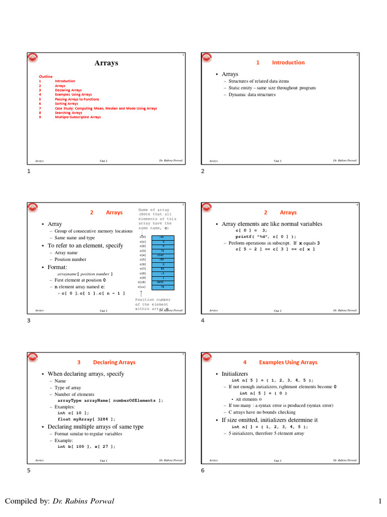 Unit I - Arrays at CSJMU - 6 Slides Handouts | PDF | Computer Programming | Computer Data
