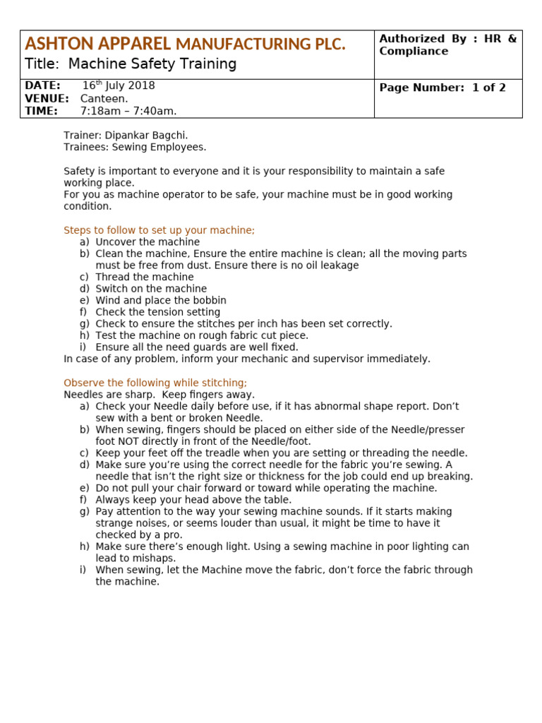 SEWING MACHINE SAFETY - (1) | PDF | Sewing Needle | Sewing Machine