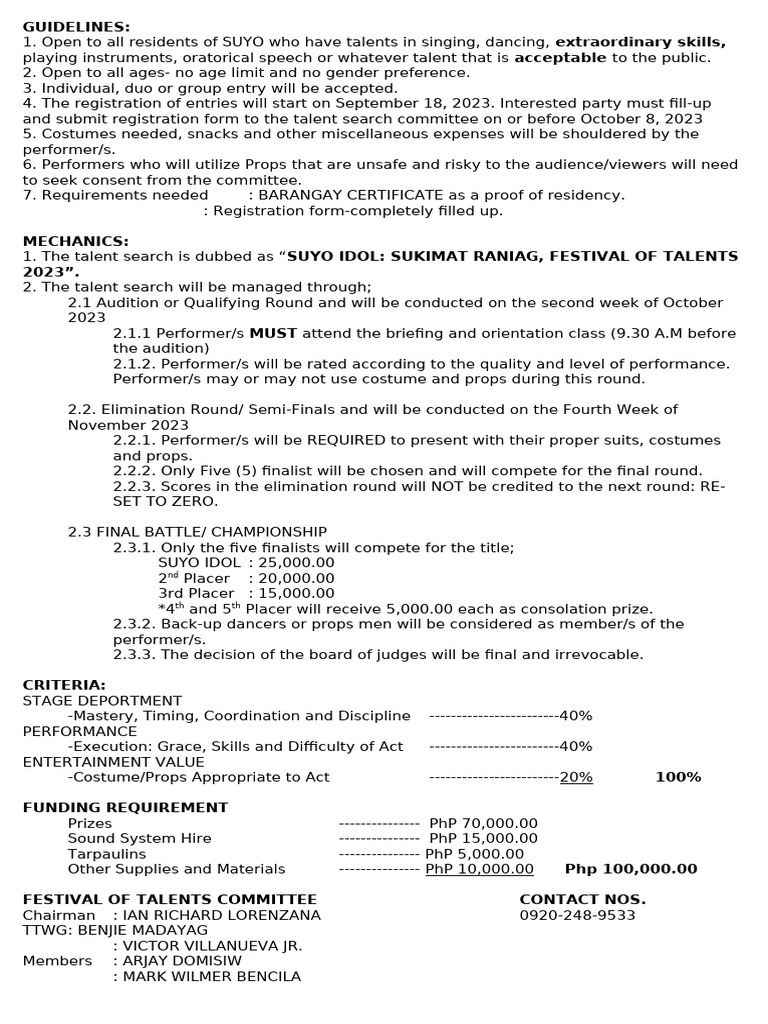 Festival of Talents Guidelines | PDF | Entertainment