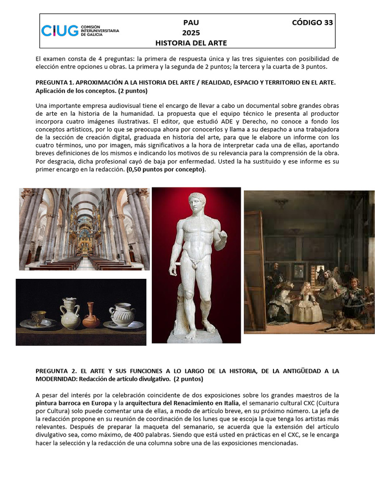 Historia del Arte PAU 2025 | PDF | Las artes | Educación en artes liberales