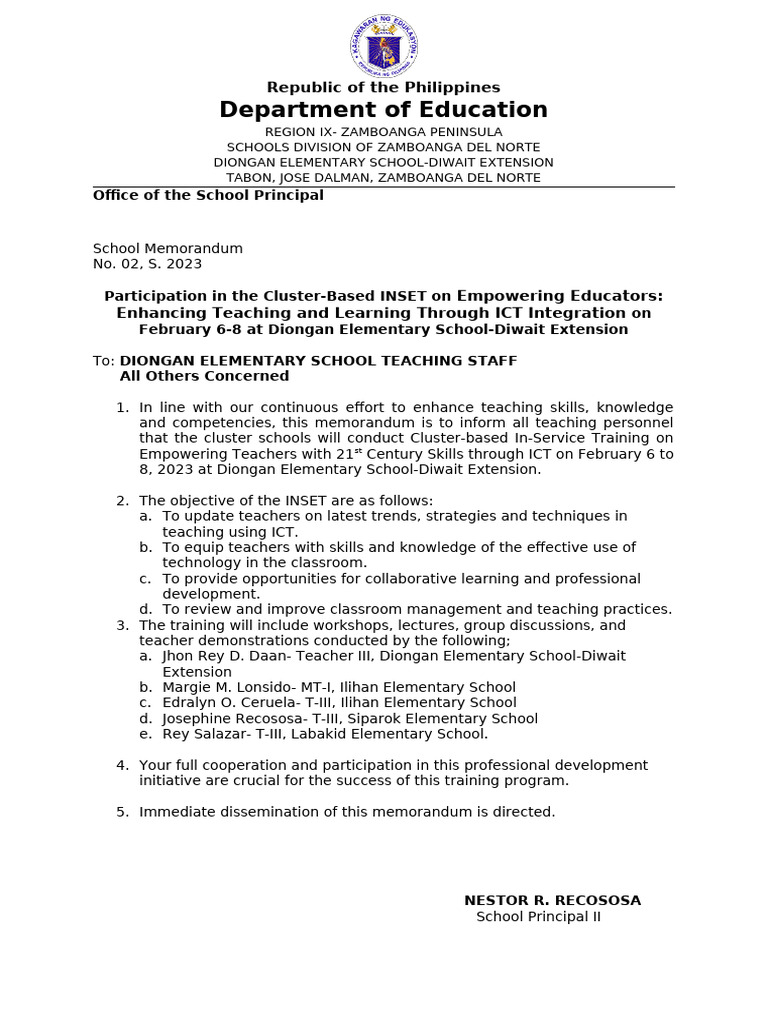 2 School Memo Demonstration Teacher | PDF | Teachers | Behavior ...