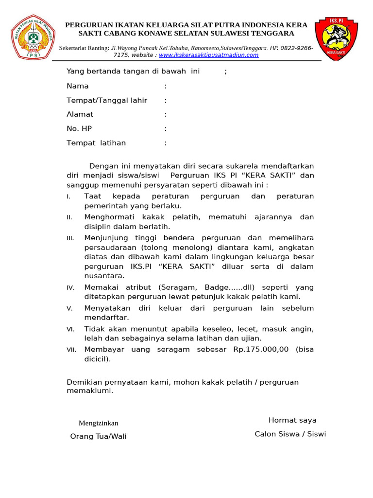 Pendaftaran Siswa Perguruan Kera Sakti | PDF