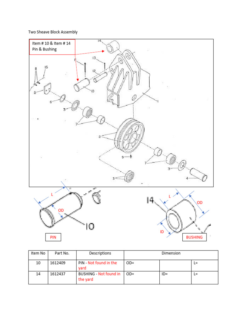 Two Sheave Block Assembly Pin and Bushing - Measured Dimentions | PDF