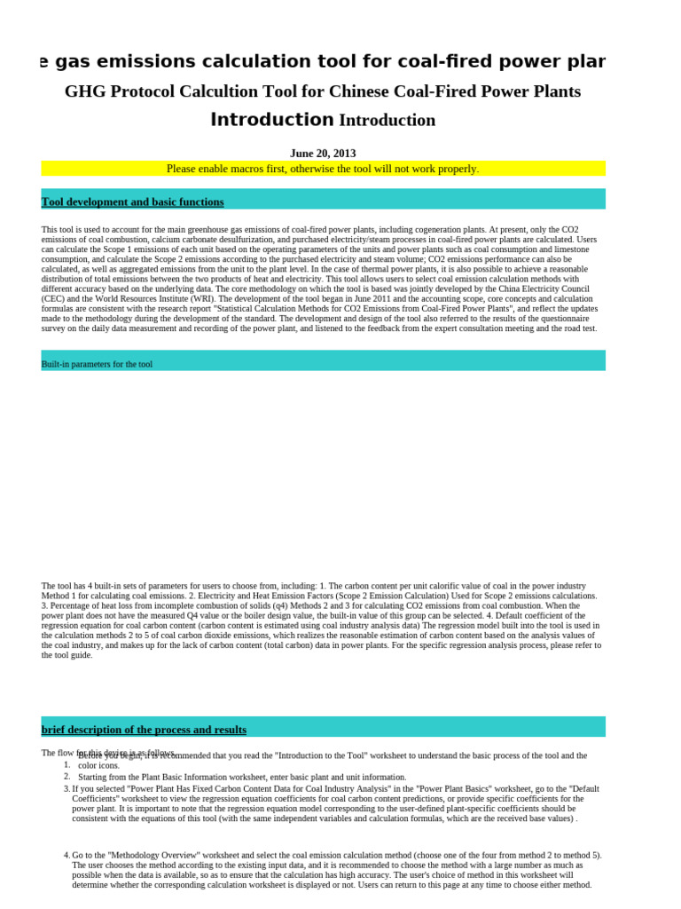 GHGP Tool CoalPowerPlants Amh | PDF | Coal | Tonne
