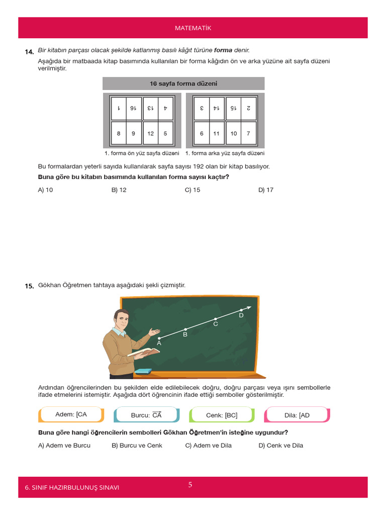 6 Sinif Matematik Hazirbulunusluk Sinavi - 4 | PDF