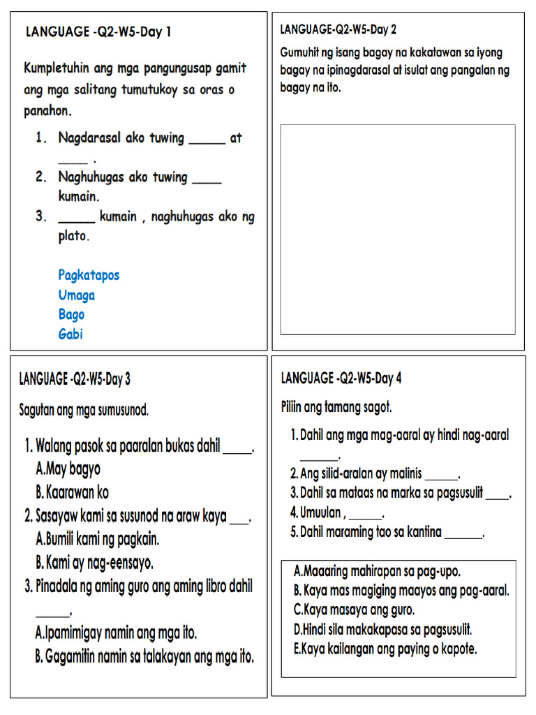 Activity Sheets-Q2-W5-Language | PDF