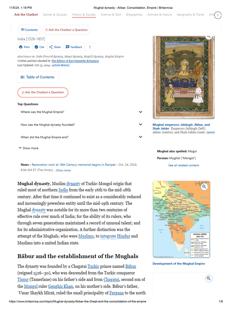 Overview of the Mughal Dynasty | PDF | Mughal Empire