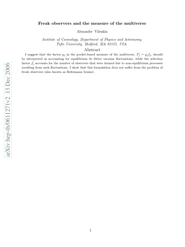Alexander Vilenkin - Freak Observers and The Measure of The Multiverse ...