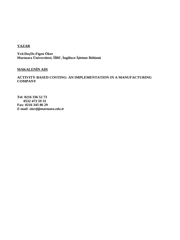 Case Study - Activity Based Costing-An Implementation in A MFG Co | PDF ...