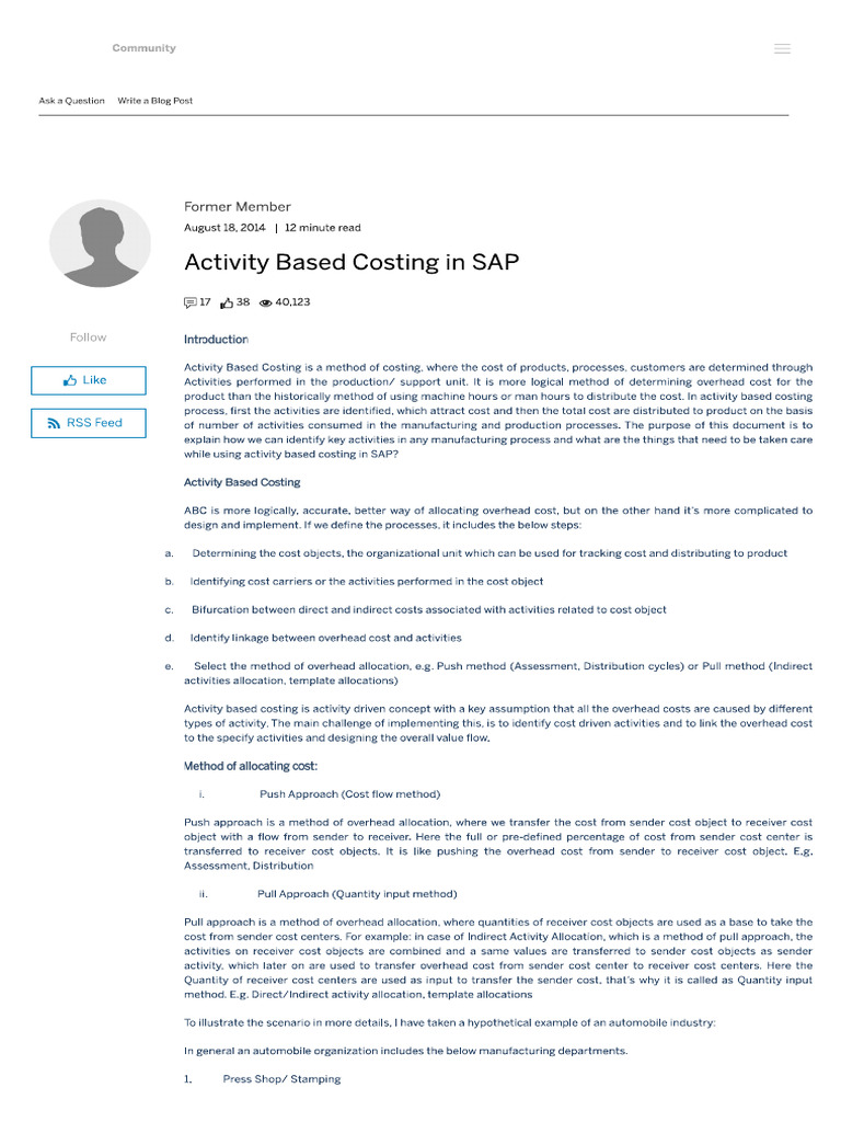 SAP Blog-Activity Based Costing in SAP (With Activity Types) | PDF