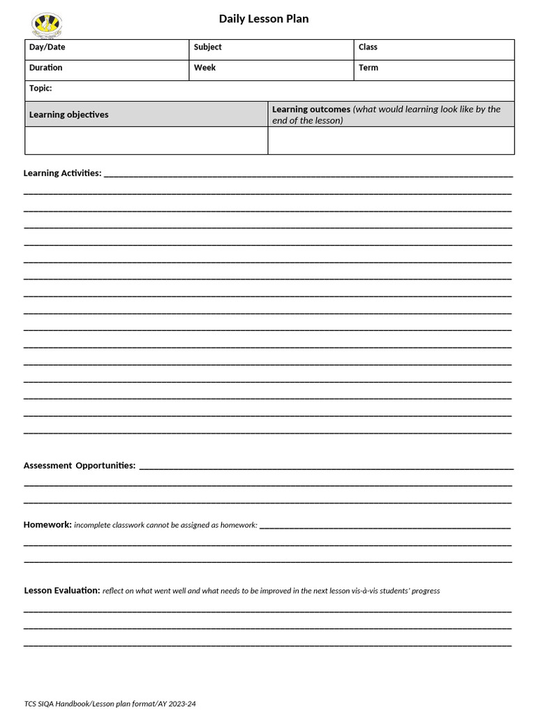 Daily Lesson Plan Template 2023-24 | PDF | Lesson Plan | Human ...