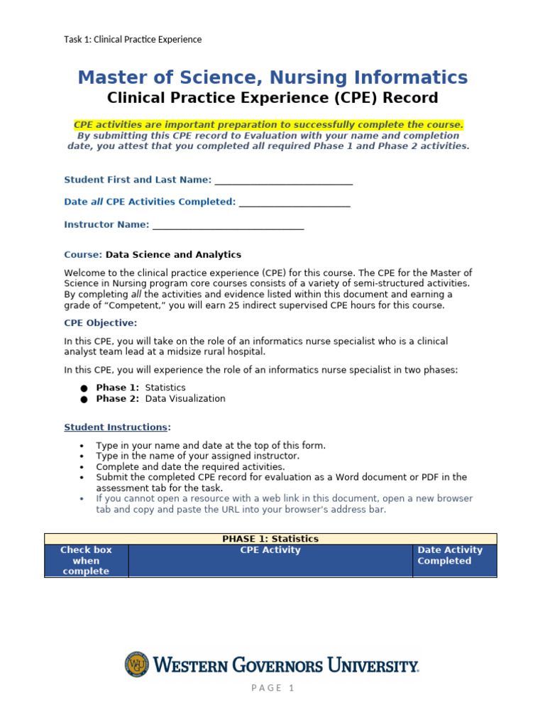 XCM1 - Clinical Practice Experience (CPE) Record | PDF | Nursing