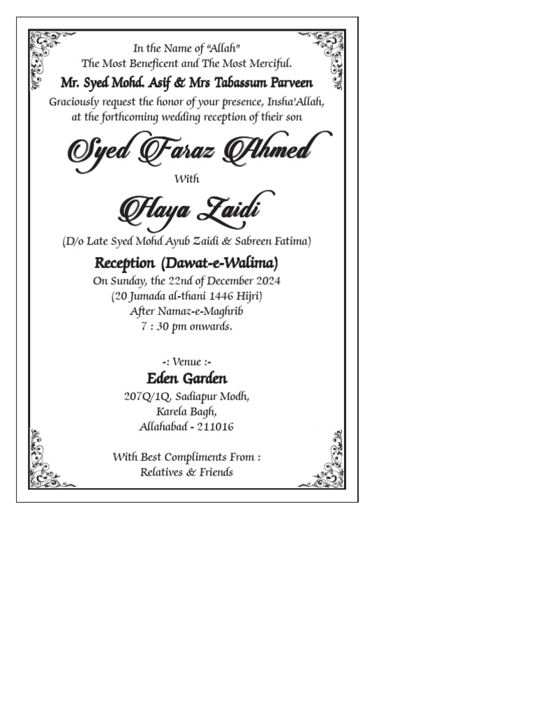 Syed Faraz & Haya Wedding Invite | PDF