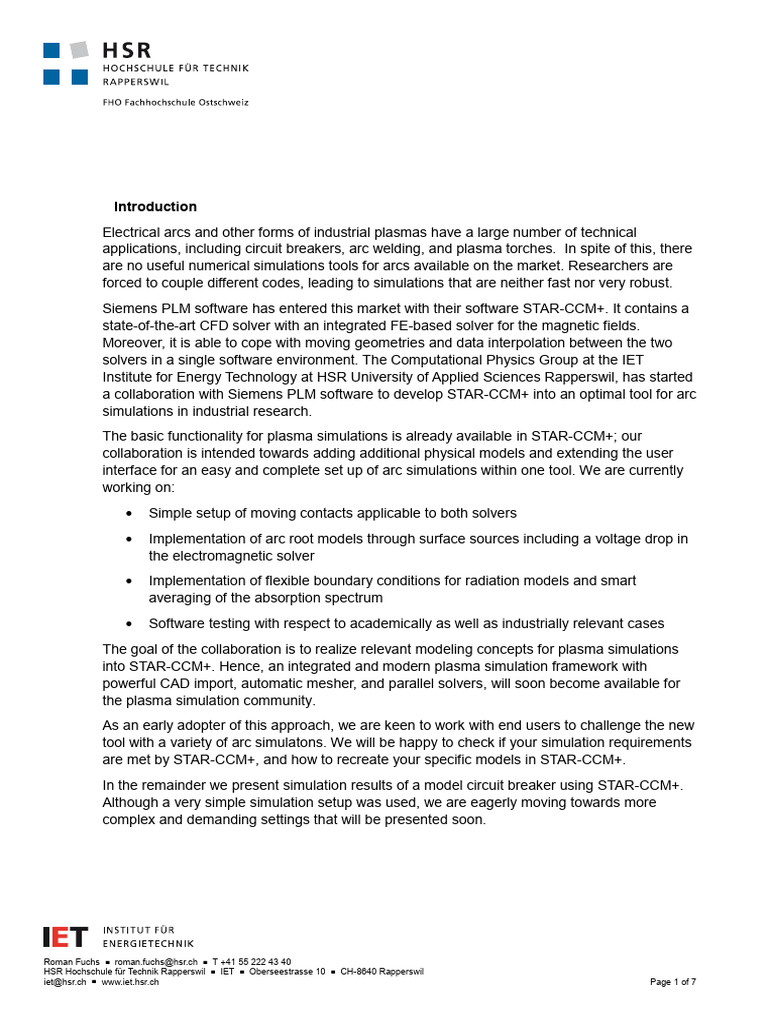 Plasma Simulation in STAR-CCM - Towards A Modern Software Tool | PDF | Electric Arc | Simulation