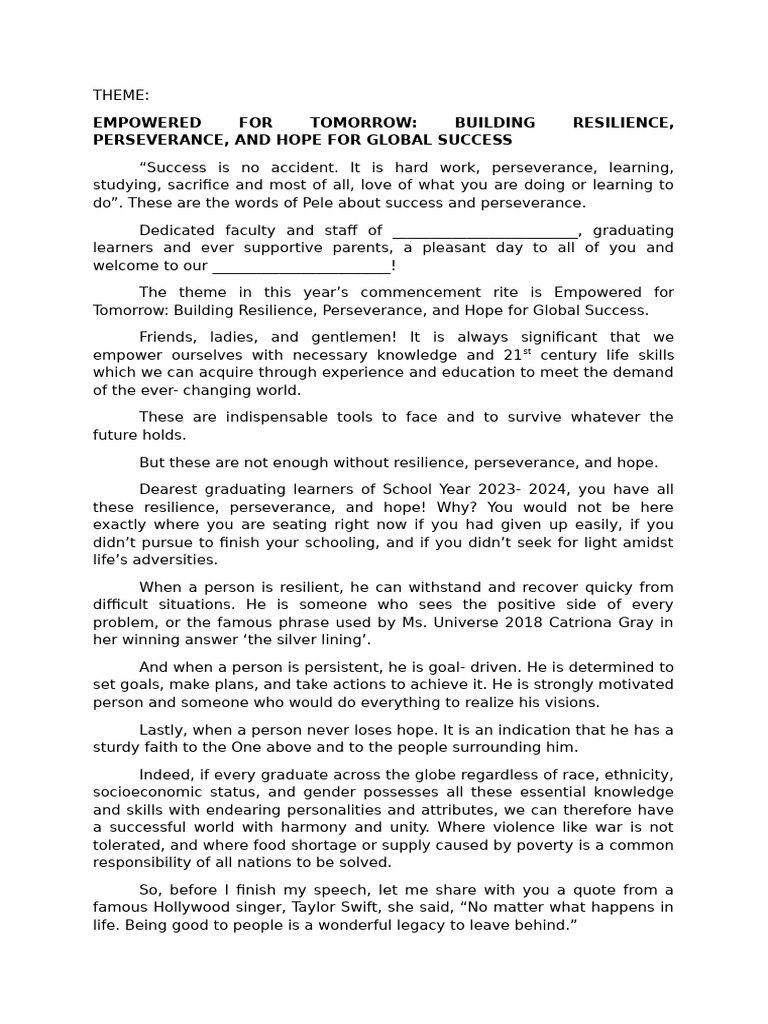 SPEECH | PDF | Psychological Resilience | Cognition