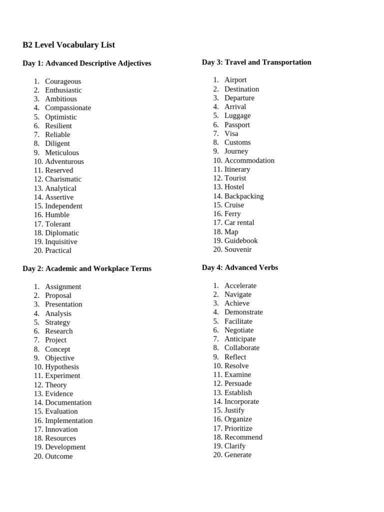 B2 English Vocabulary List | PDF | Travel Visa | Experiment