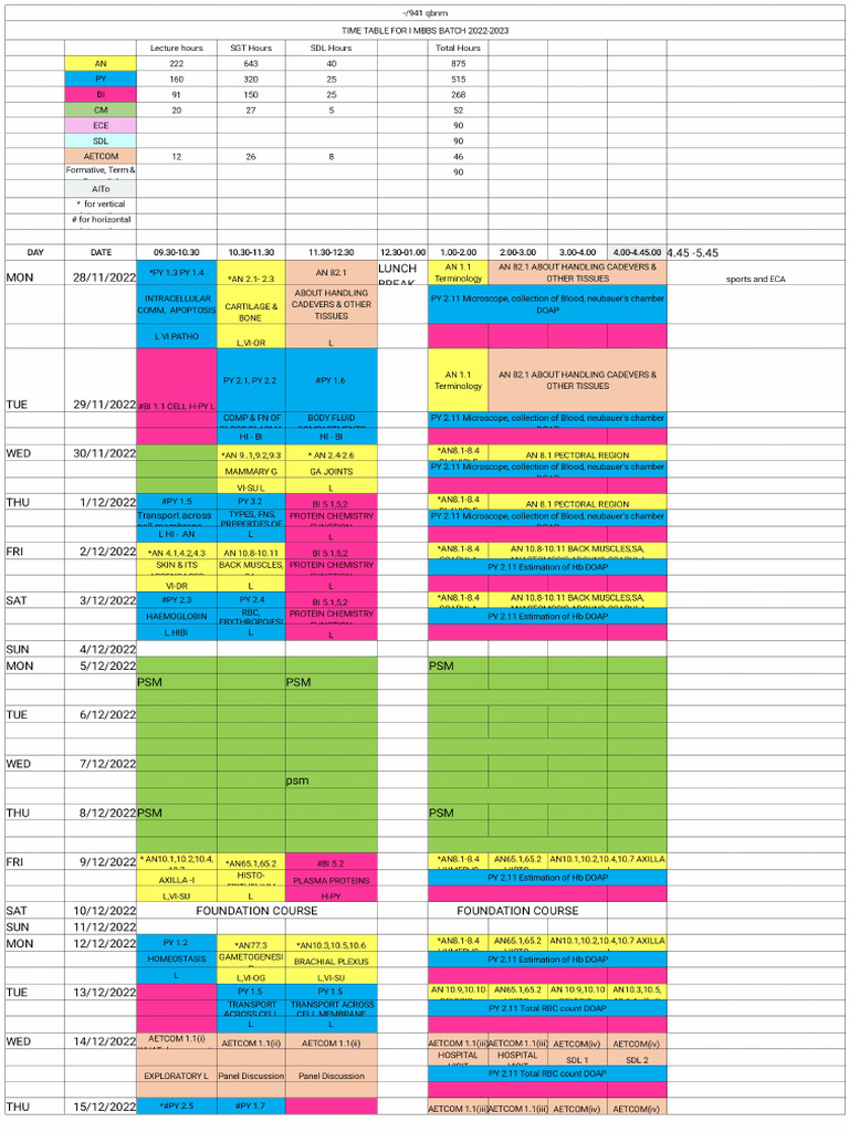 1st Year Timetable | PDF