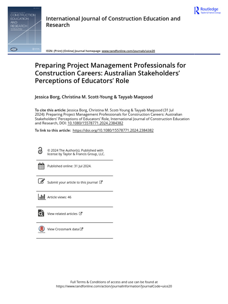 Preparing Project Management Professionals For Construction Careers Australian Stakeholders ...