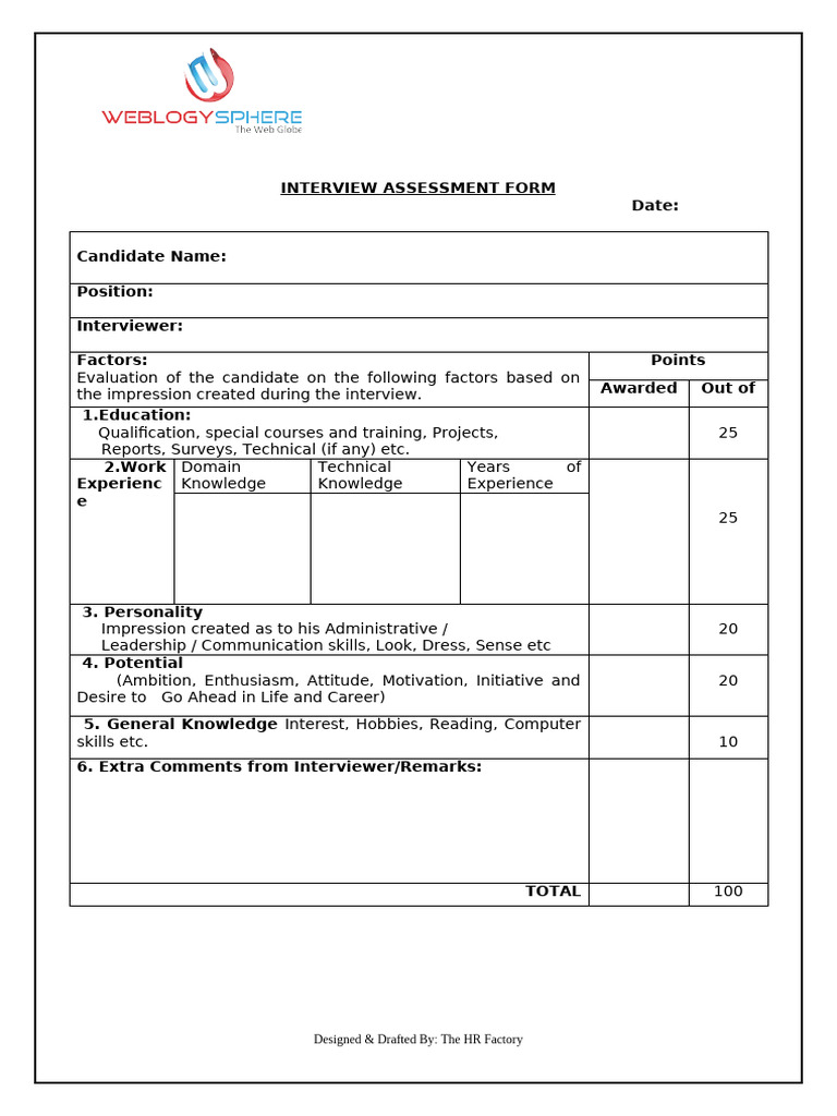 Interview Assesment Form - WLS | PDF | Career & Growth