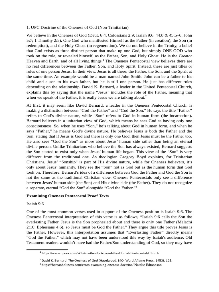 UPC Doctrine of The Oneness of Go1 | PDF | Oneness Pentecostalism | Baptism