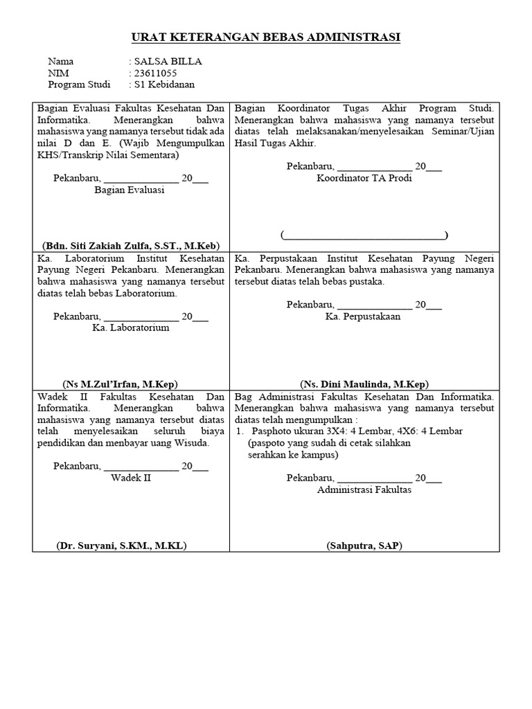 Urat Keterangan Bebas Administrasi | PDF
