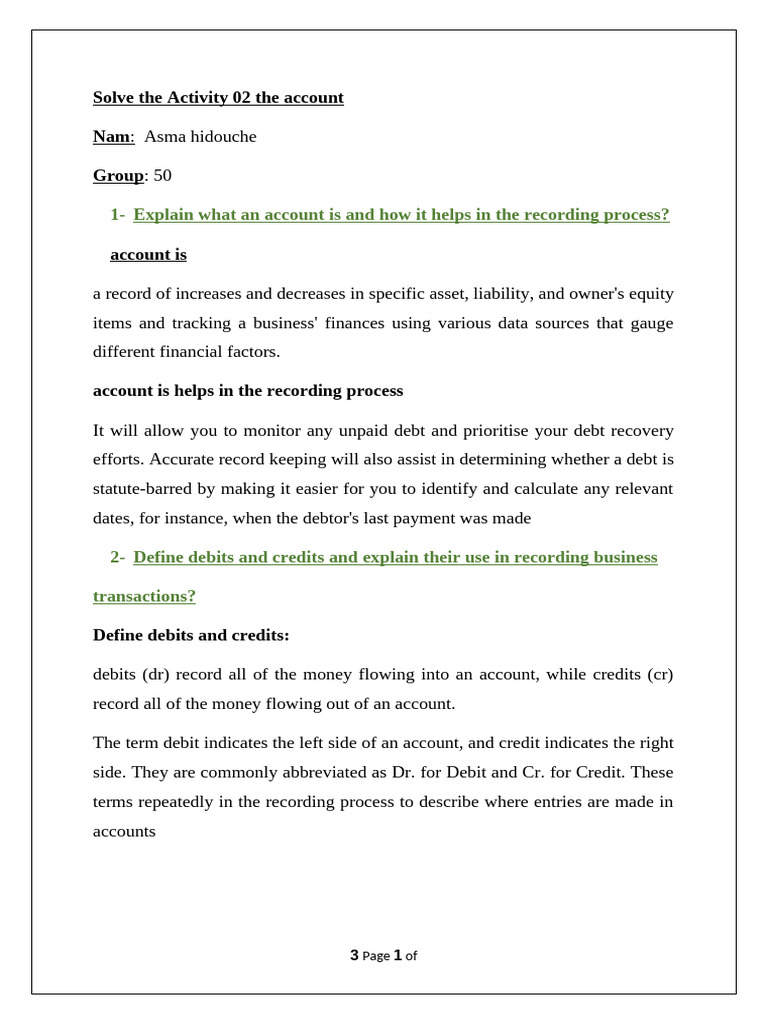 Solve The Activity 02 The Account | PDF | Debits And Credits | Financial Accounting