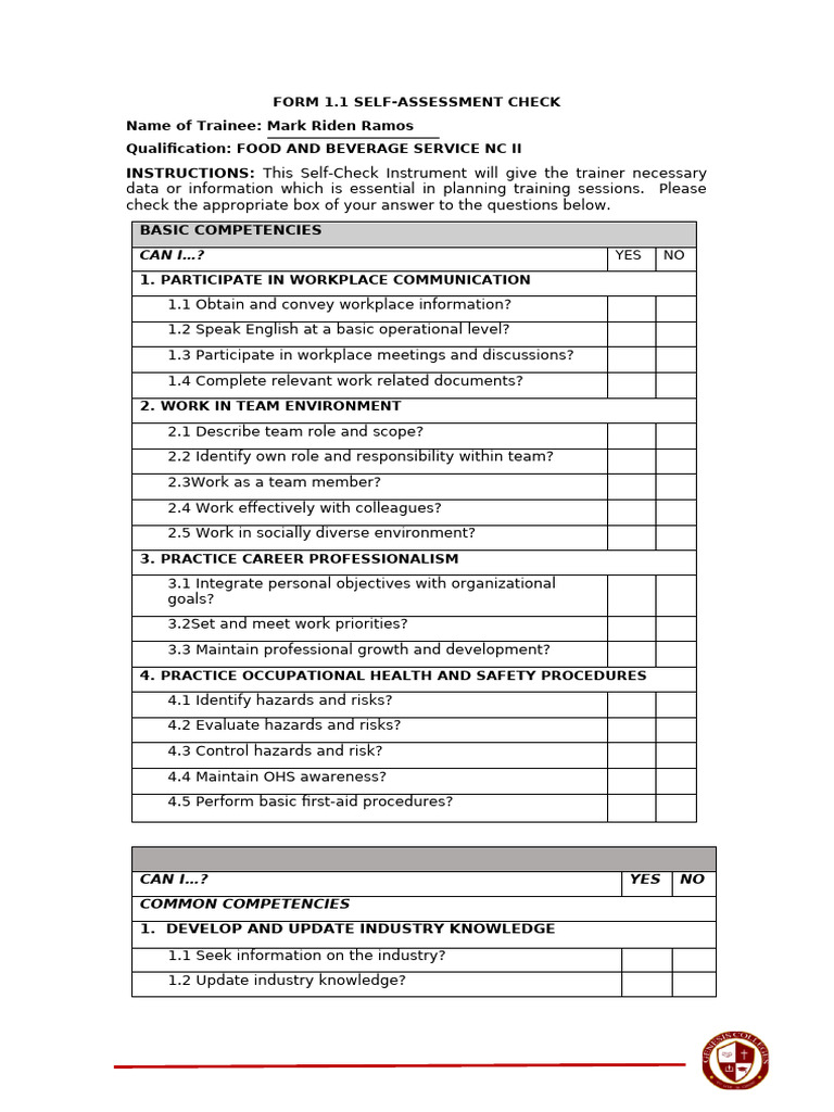 Self-Assessment Check | PDF | Restaurants