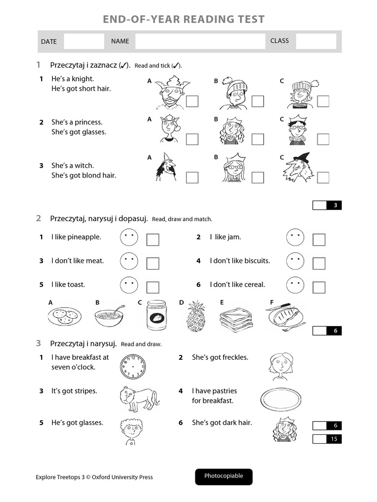 Explore Treetops Klasa III. Test Na Koniec Roku Reading | PDF