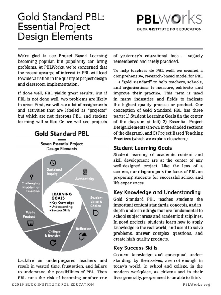 Gold Standard PBL - Essential Project Design Elements | PDF
